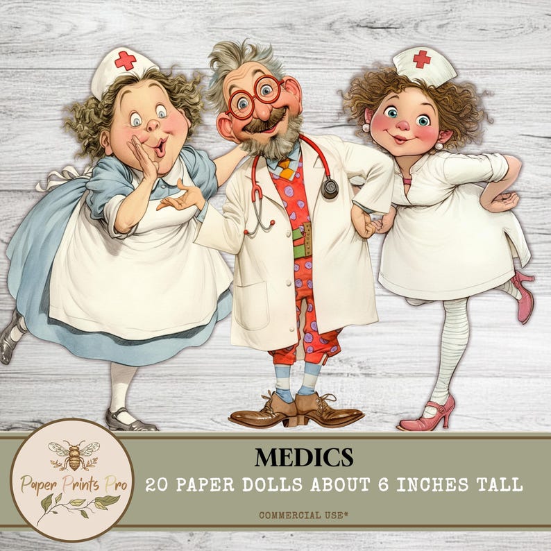 Medical Paper Dolls: Doctor and Nurce Clipart Printable Ephemera for ...