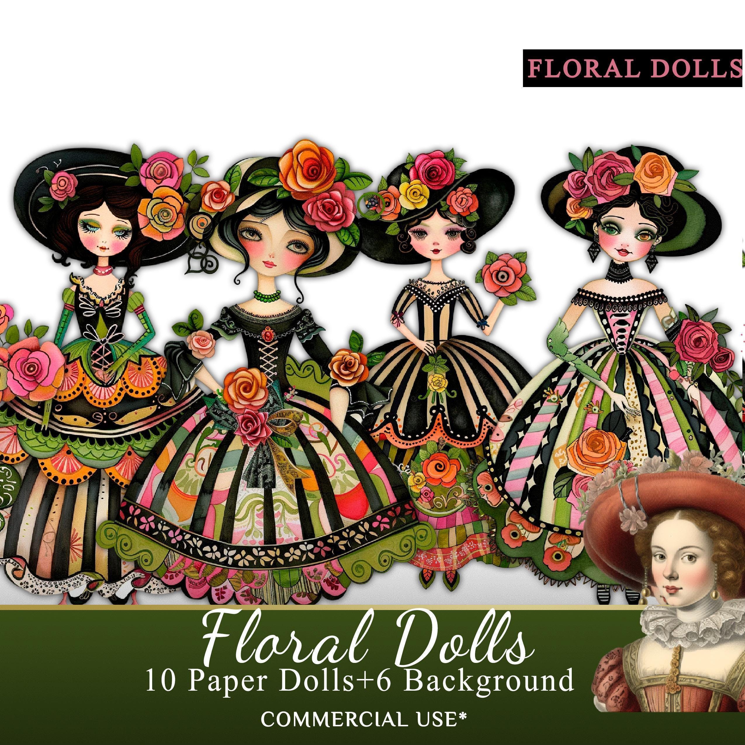Vintage Floral Paper Dolls: Printable Scrapbook Kit (PDF) - Etsy