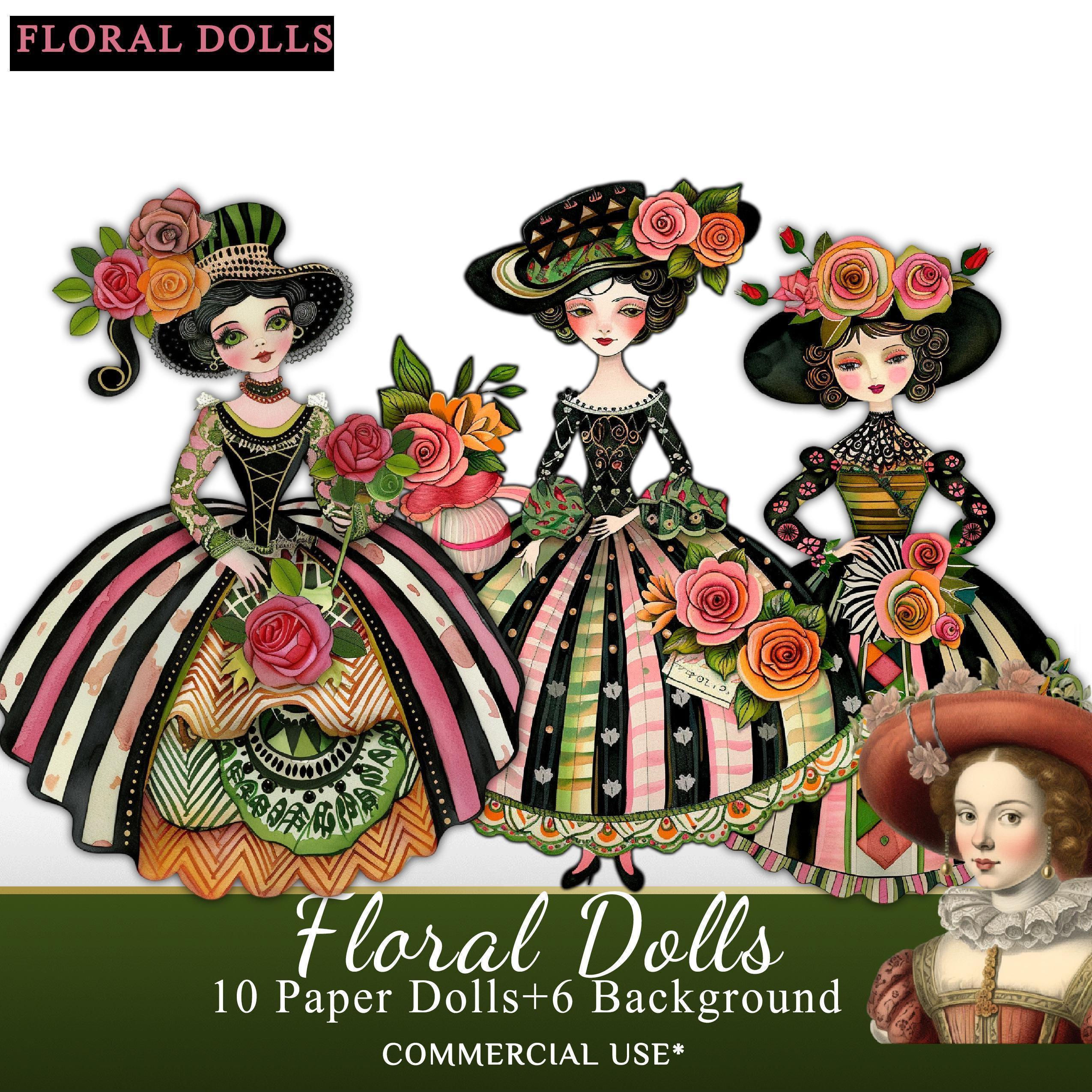 Vintage Floral Paper Dolls: Printable Scrapbook Kit (PDF) - Etsy