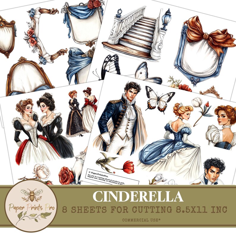 Printable Cinderella Collage Kit – 49 Cutouts and Clipart Elements for ...