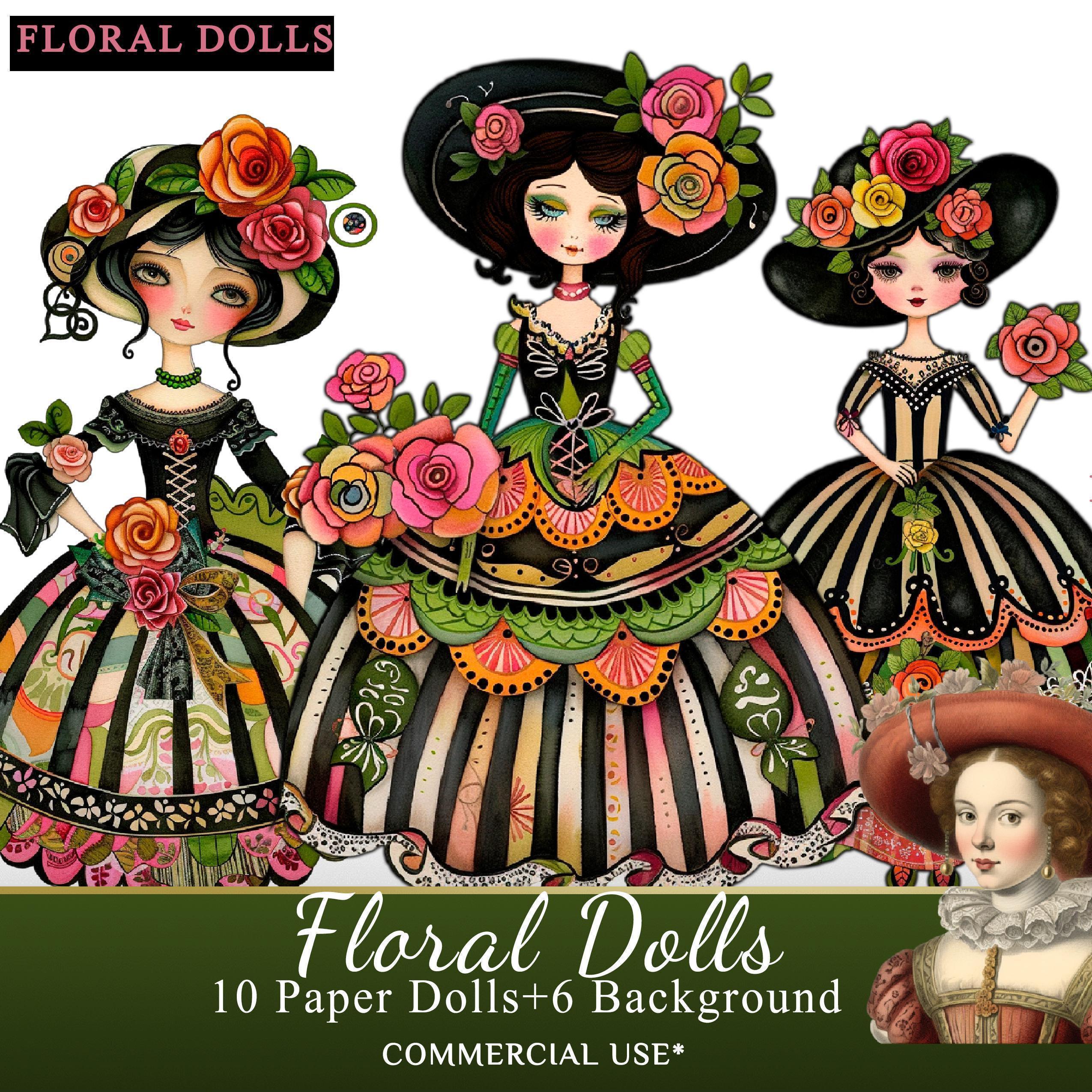 Vintage Floral Paper Dolls: Printable Scrapbook Kit (PDF) - Etsy