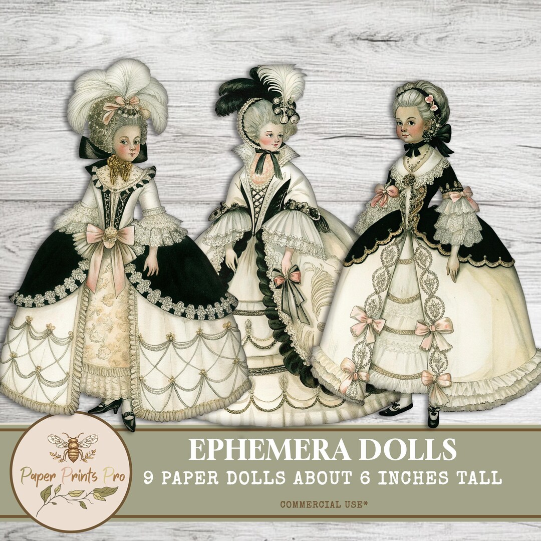Vintage Paper Dolls - Ephemera Dolls Baroque (9 Dolls, About 6 Inches ...