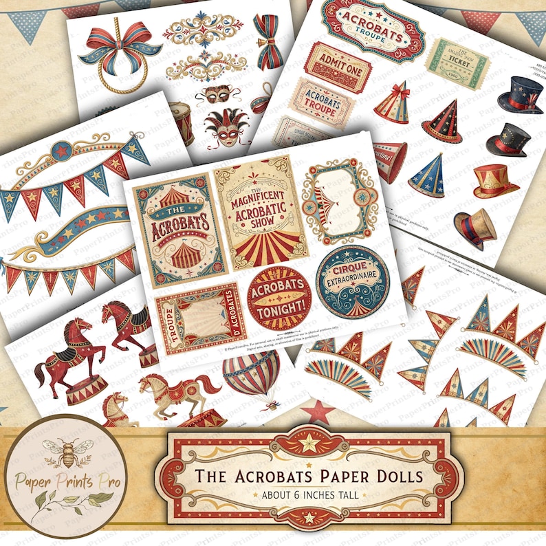 Paper Dolls Circus Acrobats | Printable Ephemera Kit With Scenes for ...