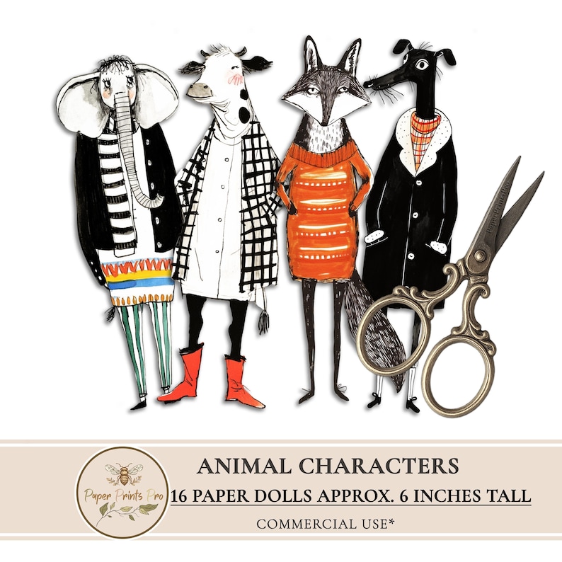 Printable Paper Dolls Animal Characters Whimsical Illustrated ...
