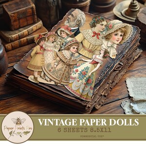 Vintage Paper Doll Set Digital 6 Printable Ephemera Sheets for Crafts ...