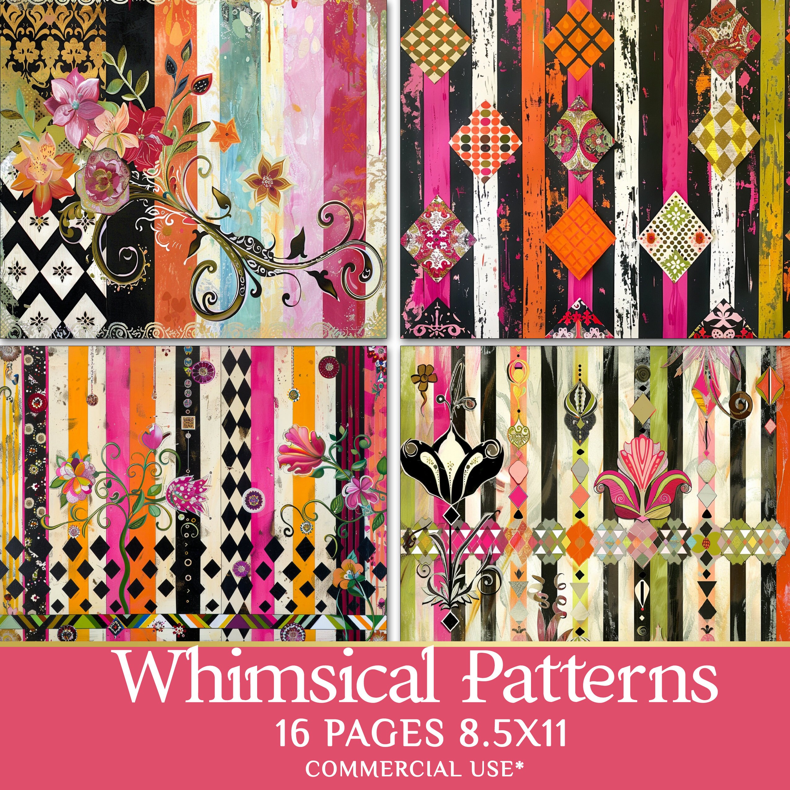 Digital Scrapbooking Pattern Clipart Bright Prints With Florals and ...