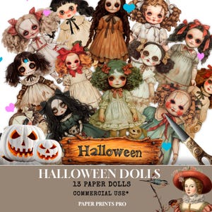 13 Scary Halloween Paper Dolls: Vintage Printable Cut-outs (PDF) - Etsy