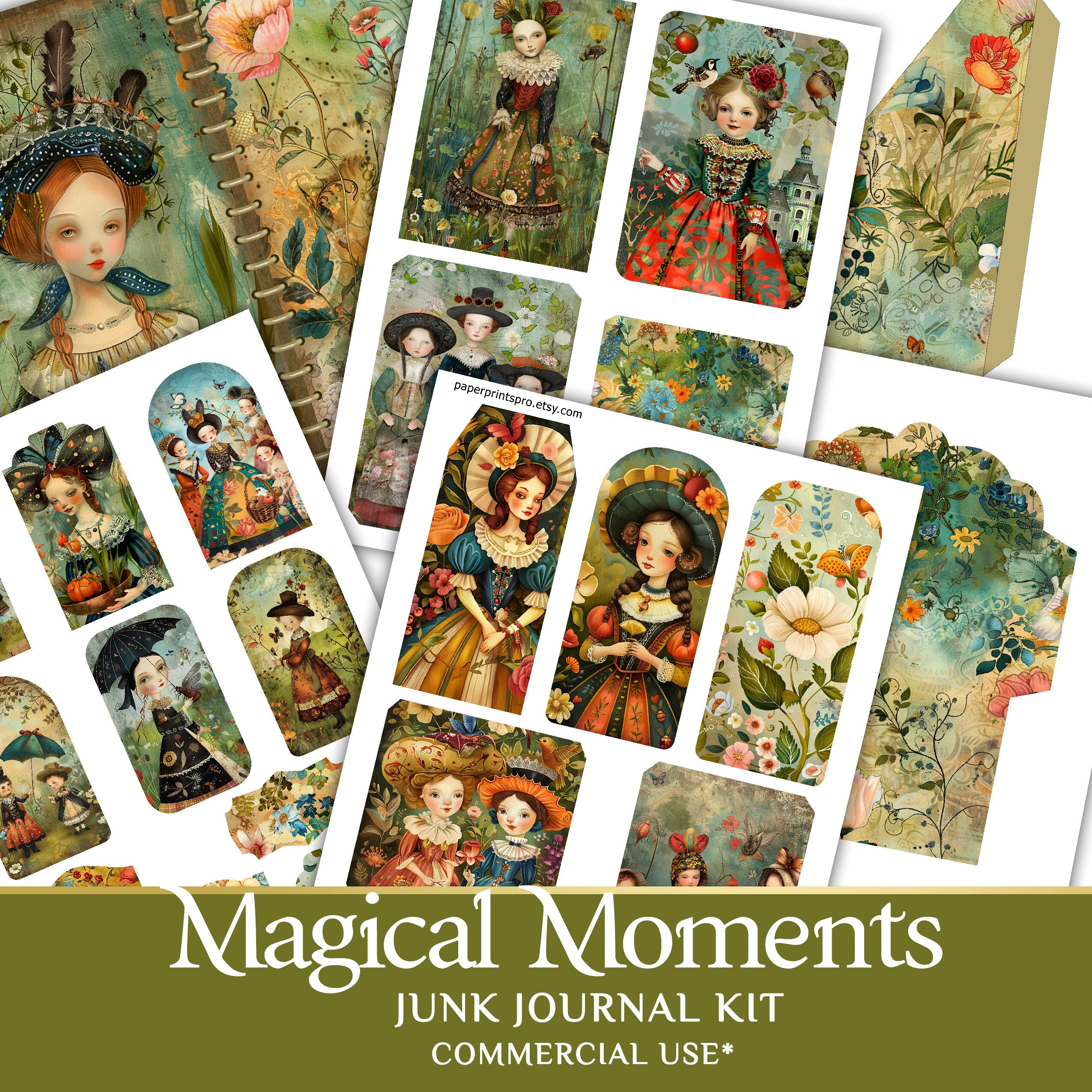 Whimsy Junk Journal Kit Ephemera, Cards, Printable Paper Crafts Perfect ...