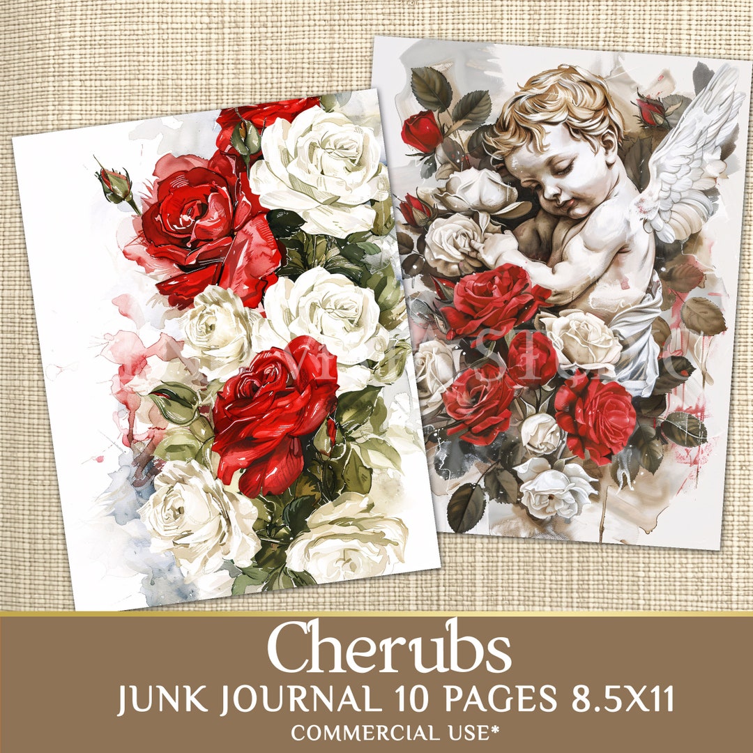 Watercolor Clipart Angel Junk Journal Page With Cherub and Floral ...