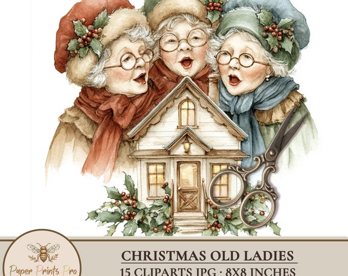 10 Christmas Funny Old Ladies Clipart, Best Friends, Set 2, Printable ...