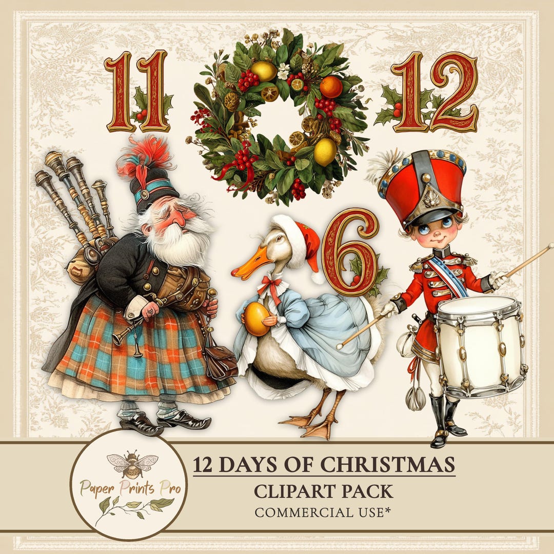 12 Days of Christmas Clipart PNG, Printable Tags Cards Baubles ...