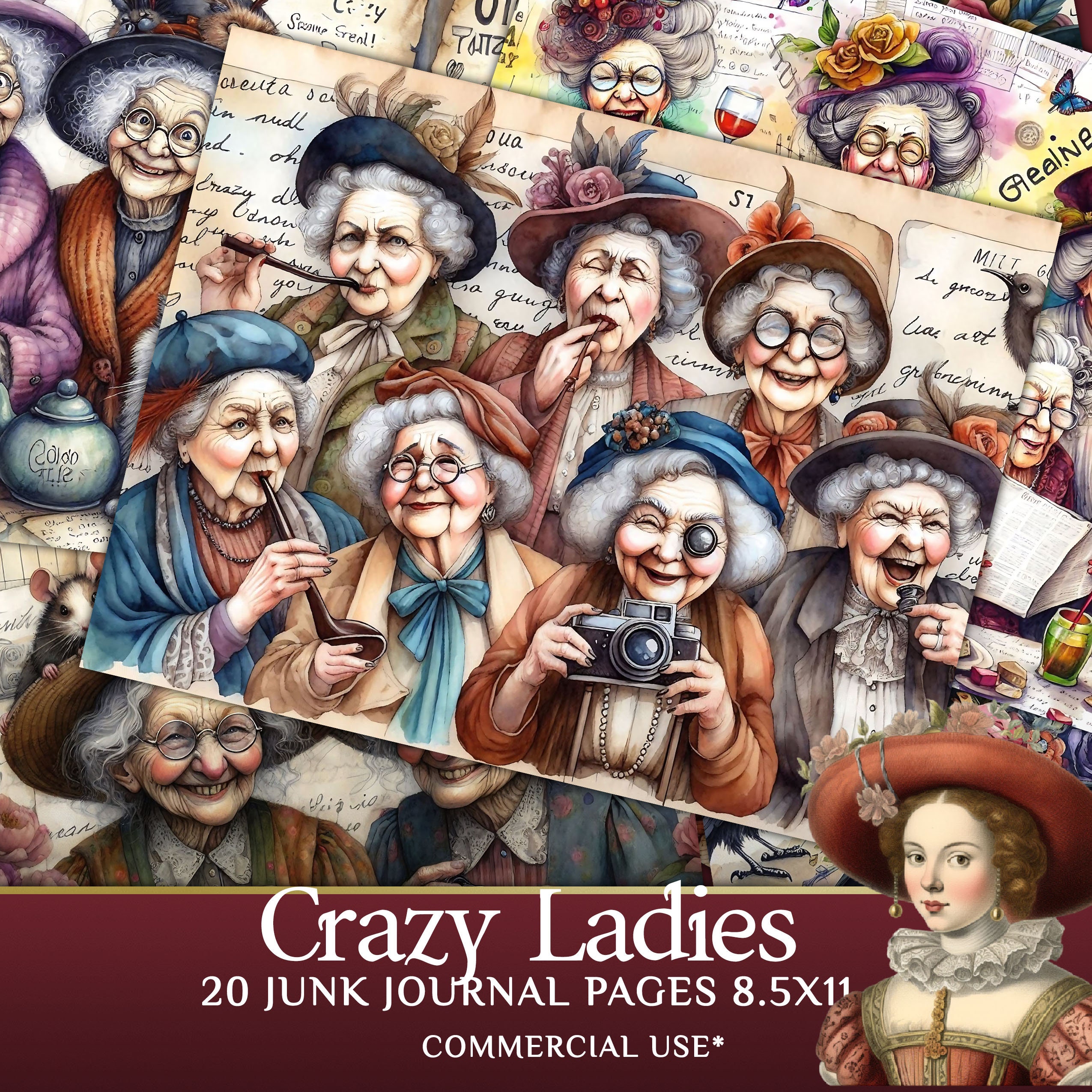Funny Crazy Ladies 20 Junk Journal Pages Quirky Grandma's Scrapbook - Etsy