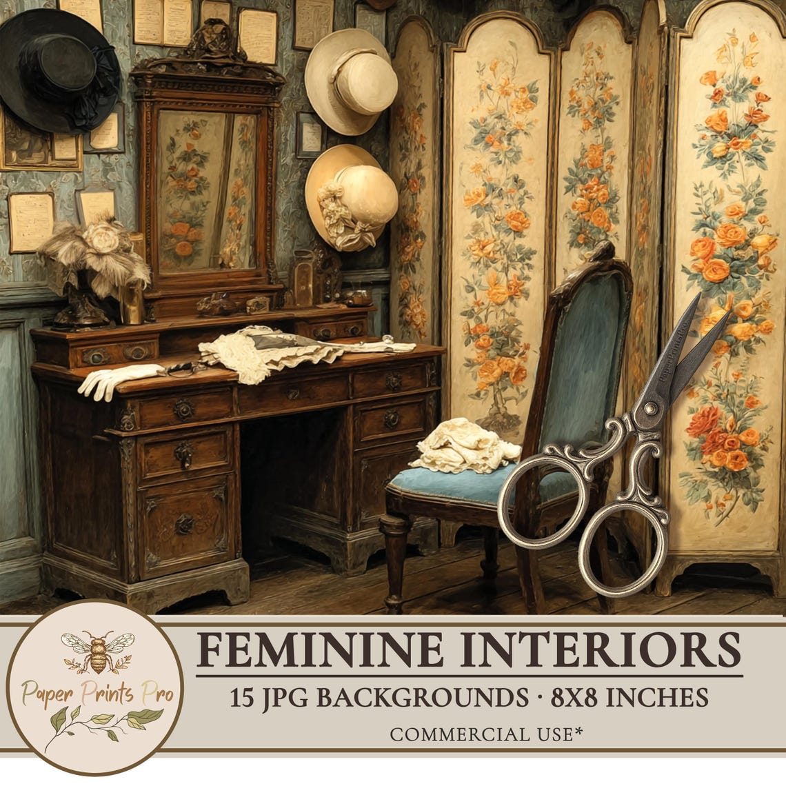 Vintage Paper Doll Backgrounds: Shabby Chic Interior Scenes (8x8" JPG ...