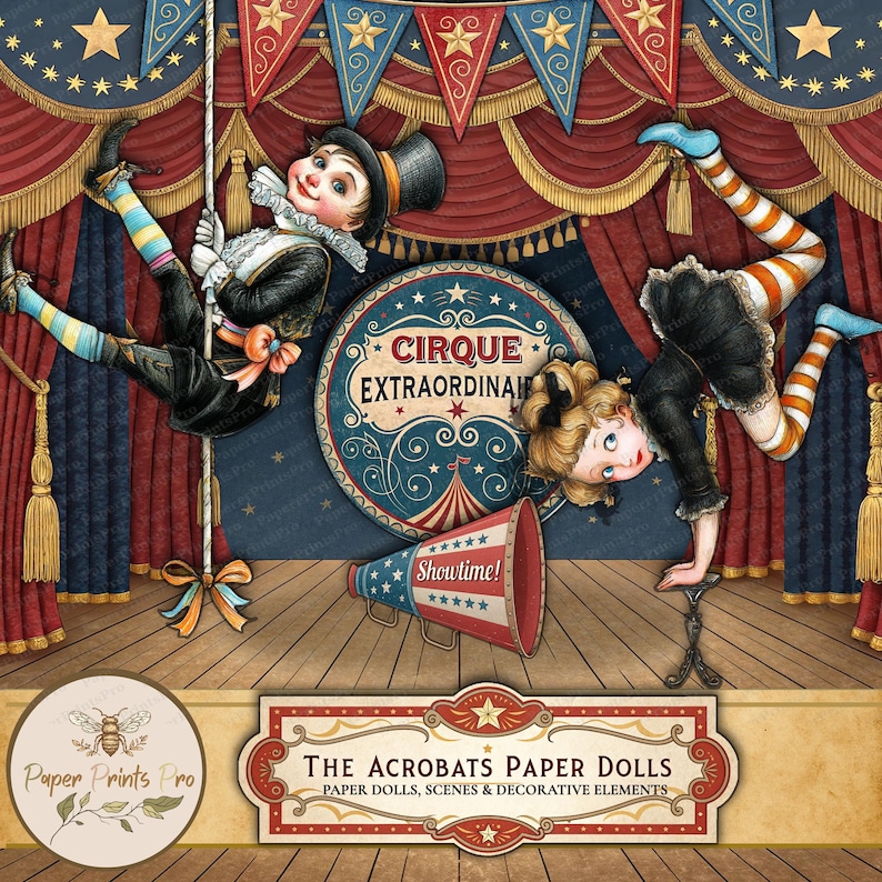 Paper Dolls Circus Acrobats | Printable Ephemera Kit With Scenes for ...