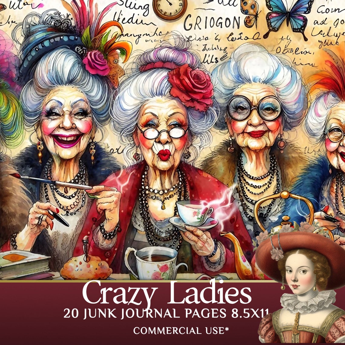 Funny Crazy Ladies 20 Junk Journal Pages Quirky Grandma's Scrapbook - Etsy