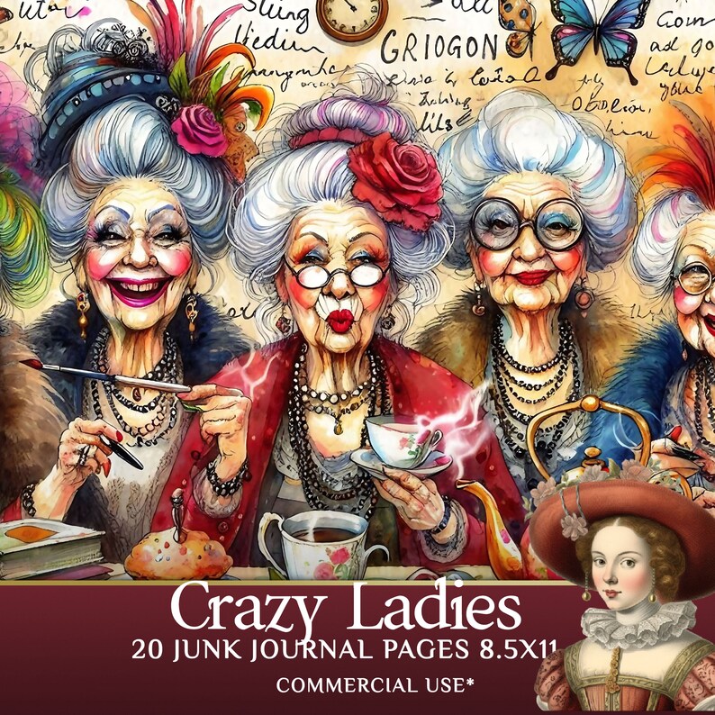 Funny Crazy Ladies 20 Junk Journal Pages Quirky Grandma's Scrapbook - Etsy