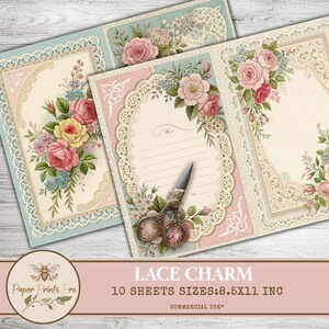 Vintage Lace Floral Pages | Shabby Chic|10 Foldable Junk Journal Pages ...