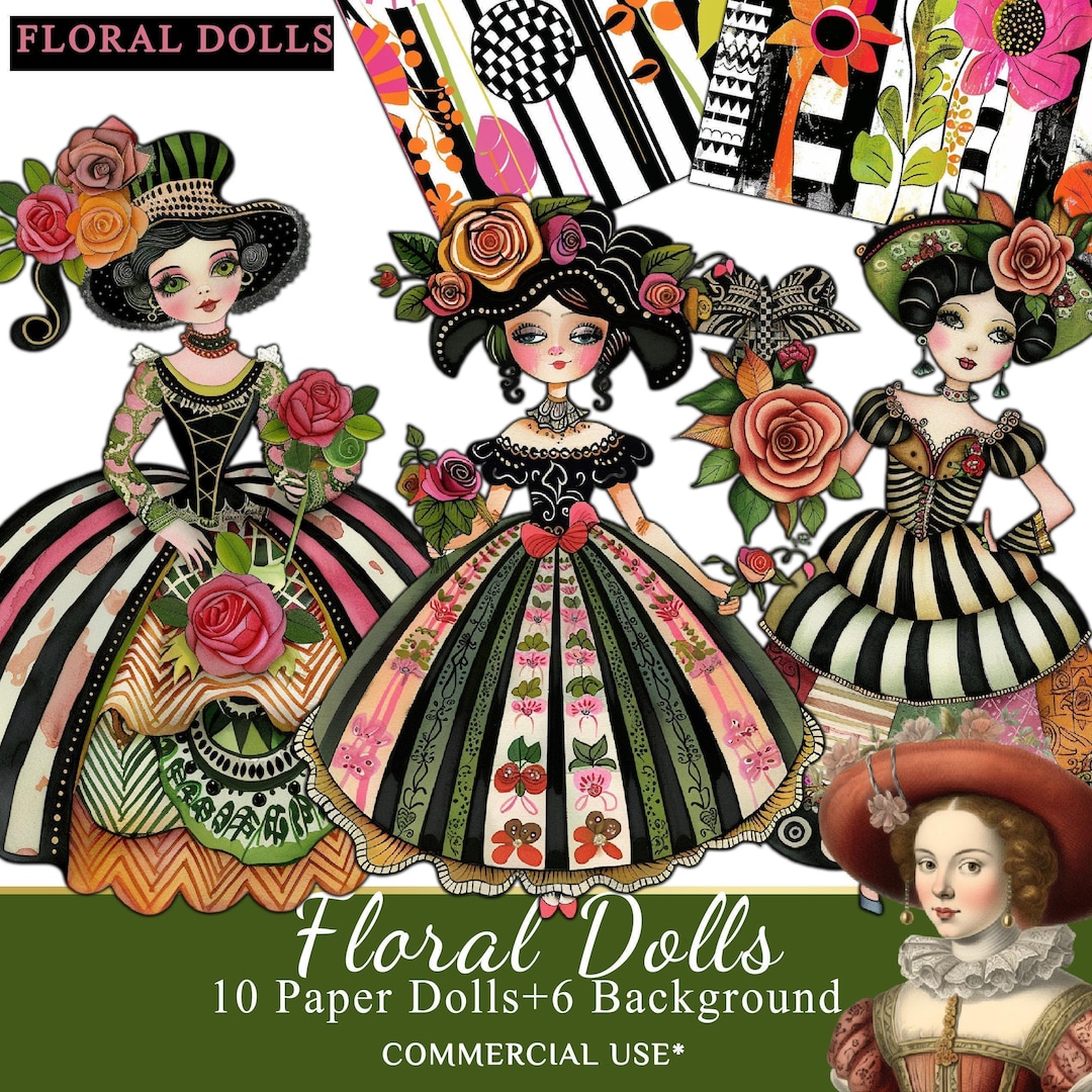 Vintage Floral Paper Dolls: Printable Scrapbook Kit (PDF) - Etsy