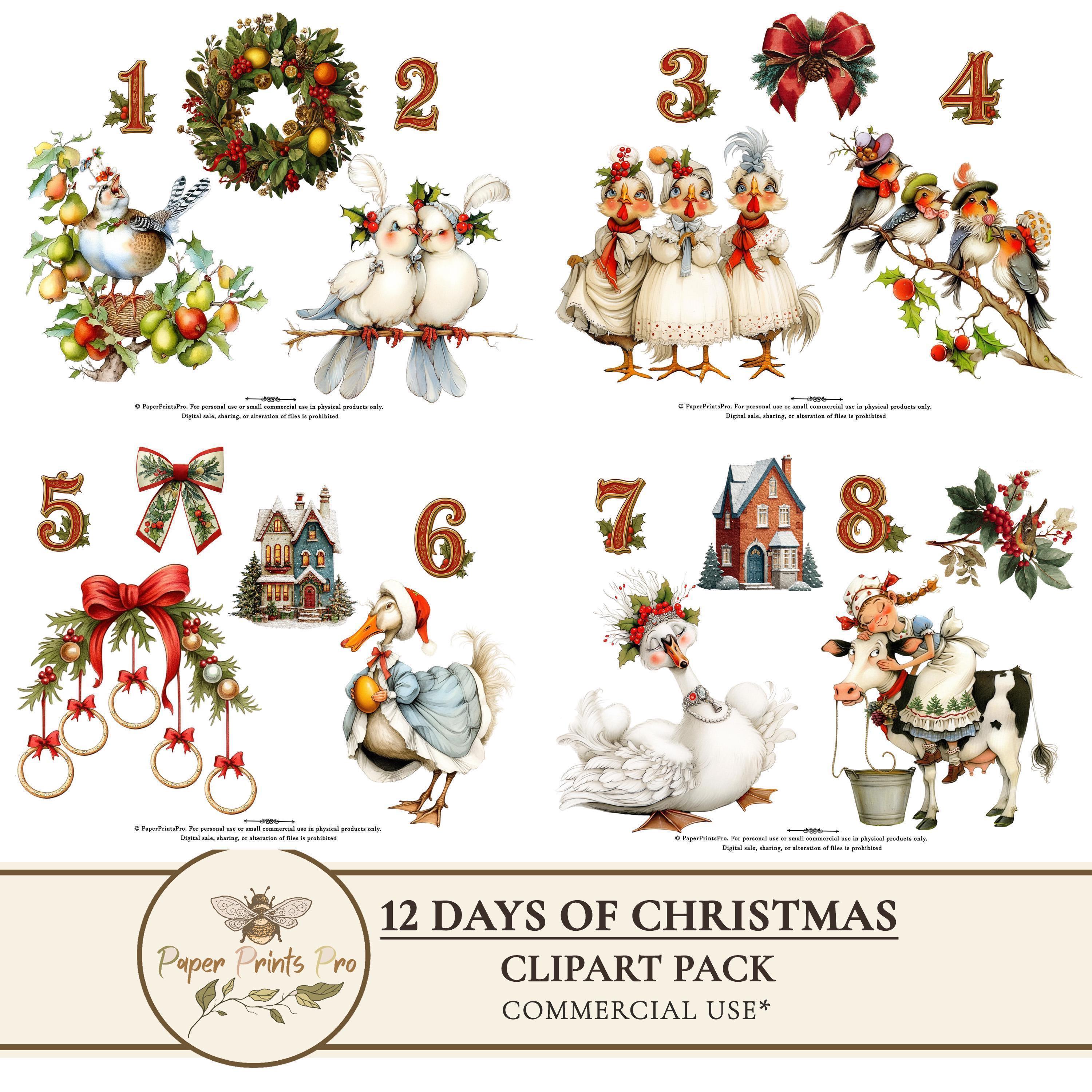 12 Days of Christmas Clipart PNG, Printable Tags Cards Baubles ...