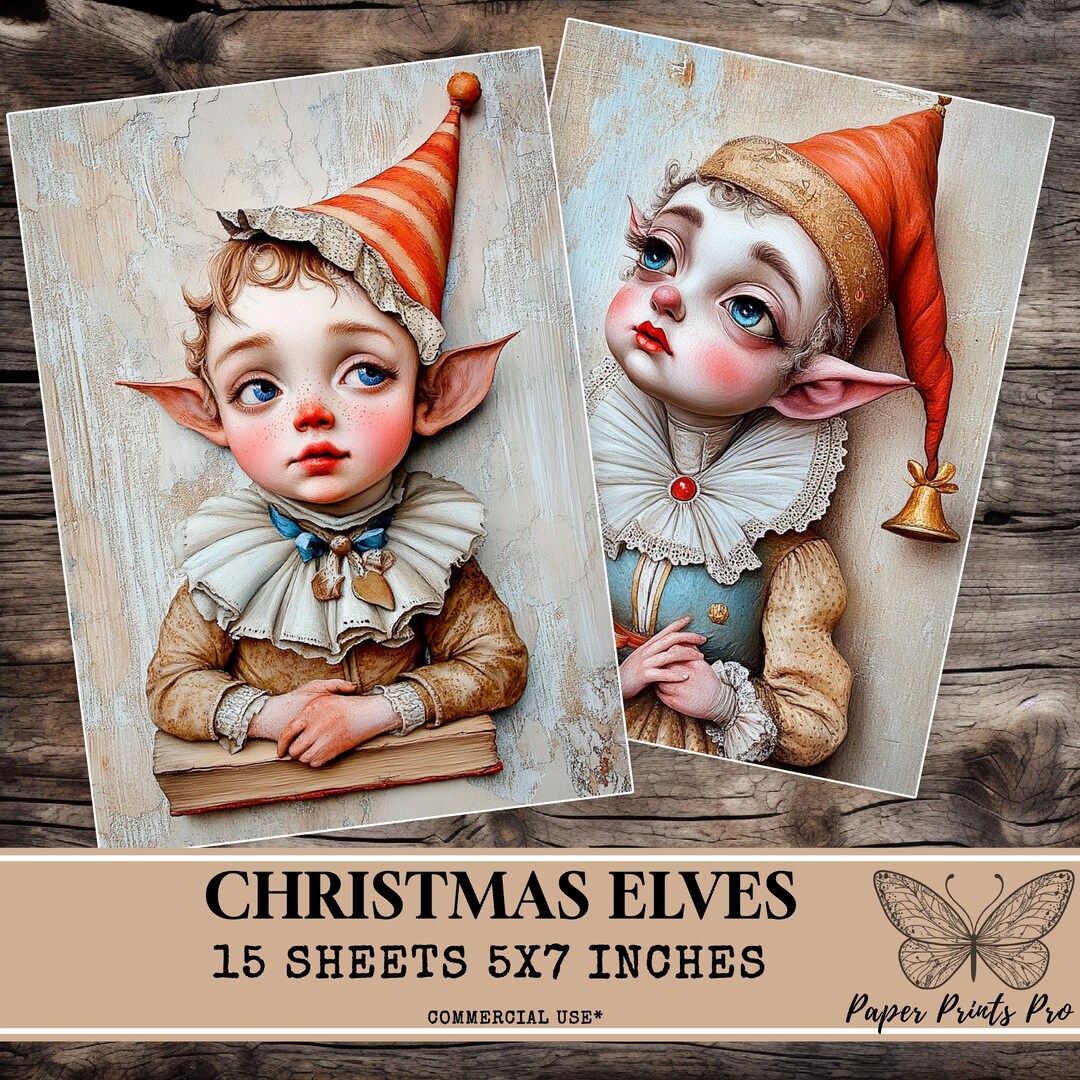 Christmas Elves 15 Whimsical Elf Images for Holiday Cards, Scrapbooking ...