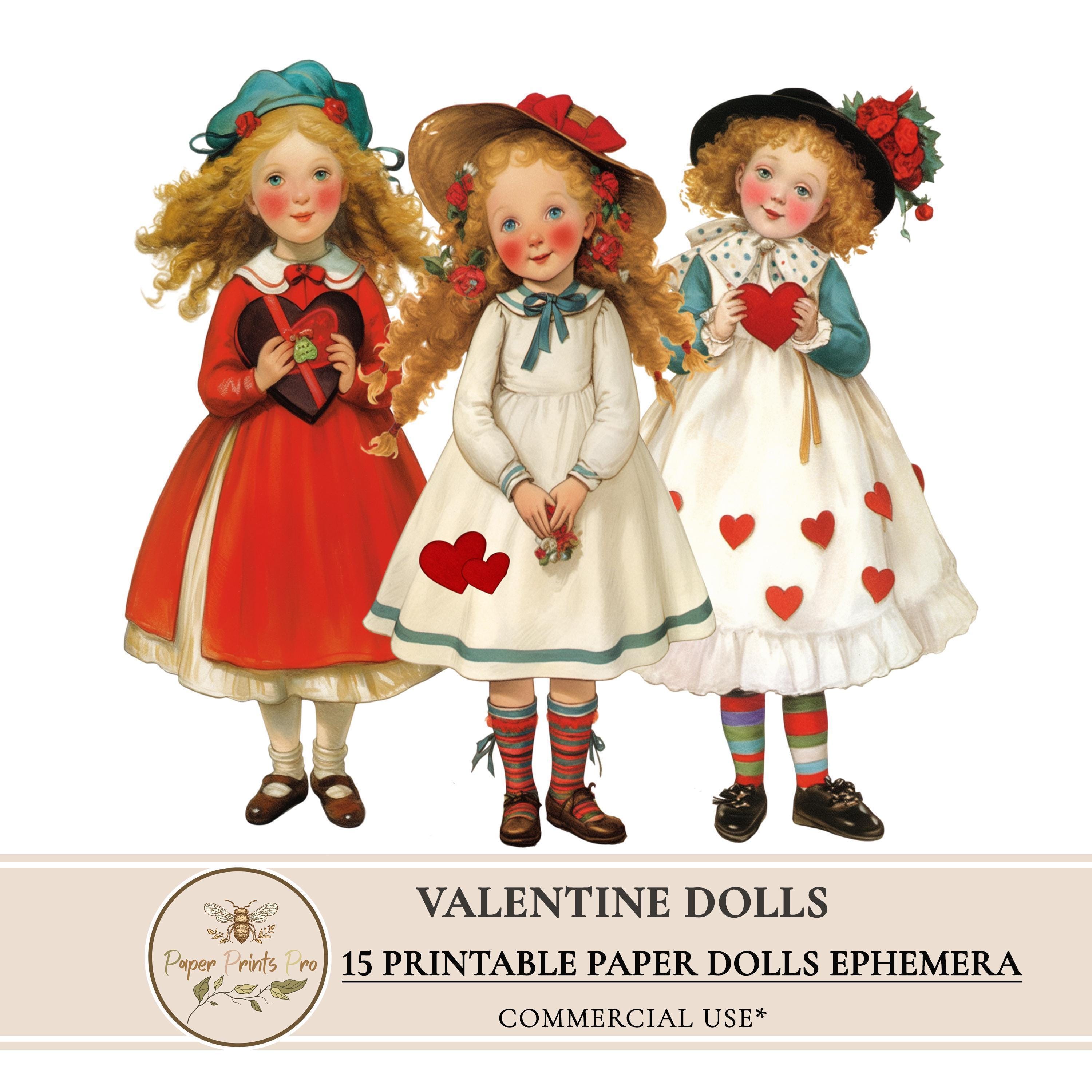 Printable Paper Dolls Valentine Ephemera Vintage Style for Junk Journal ...