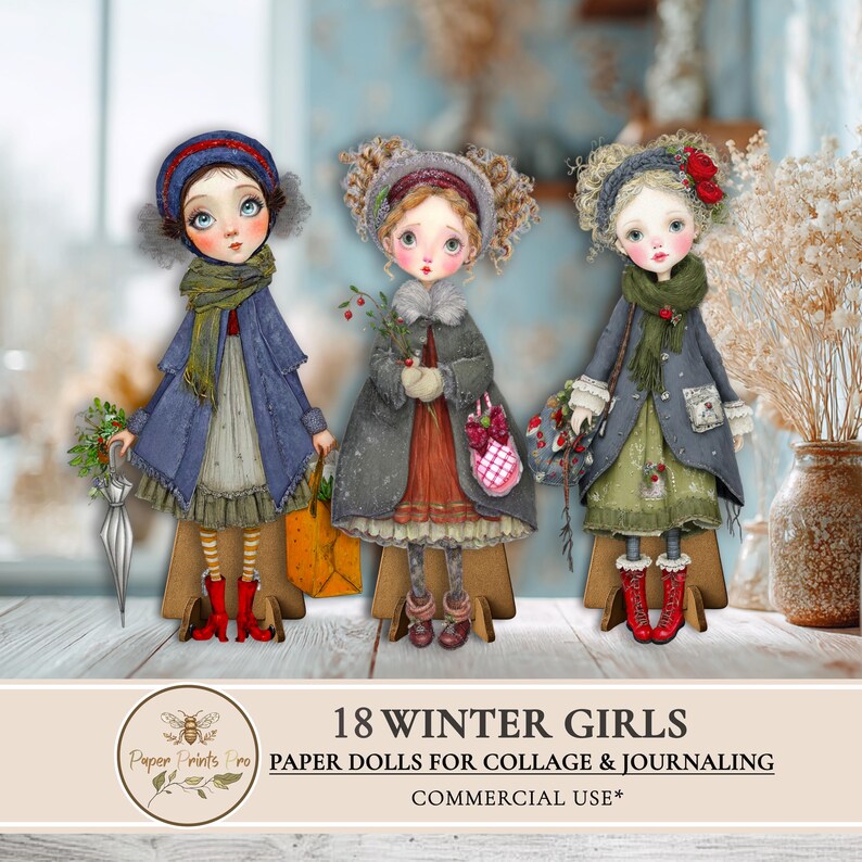 Printable Paper Dolls Winter Girls Vintage Cutouts for Junk Journals ...