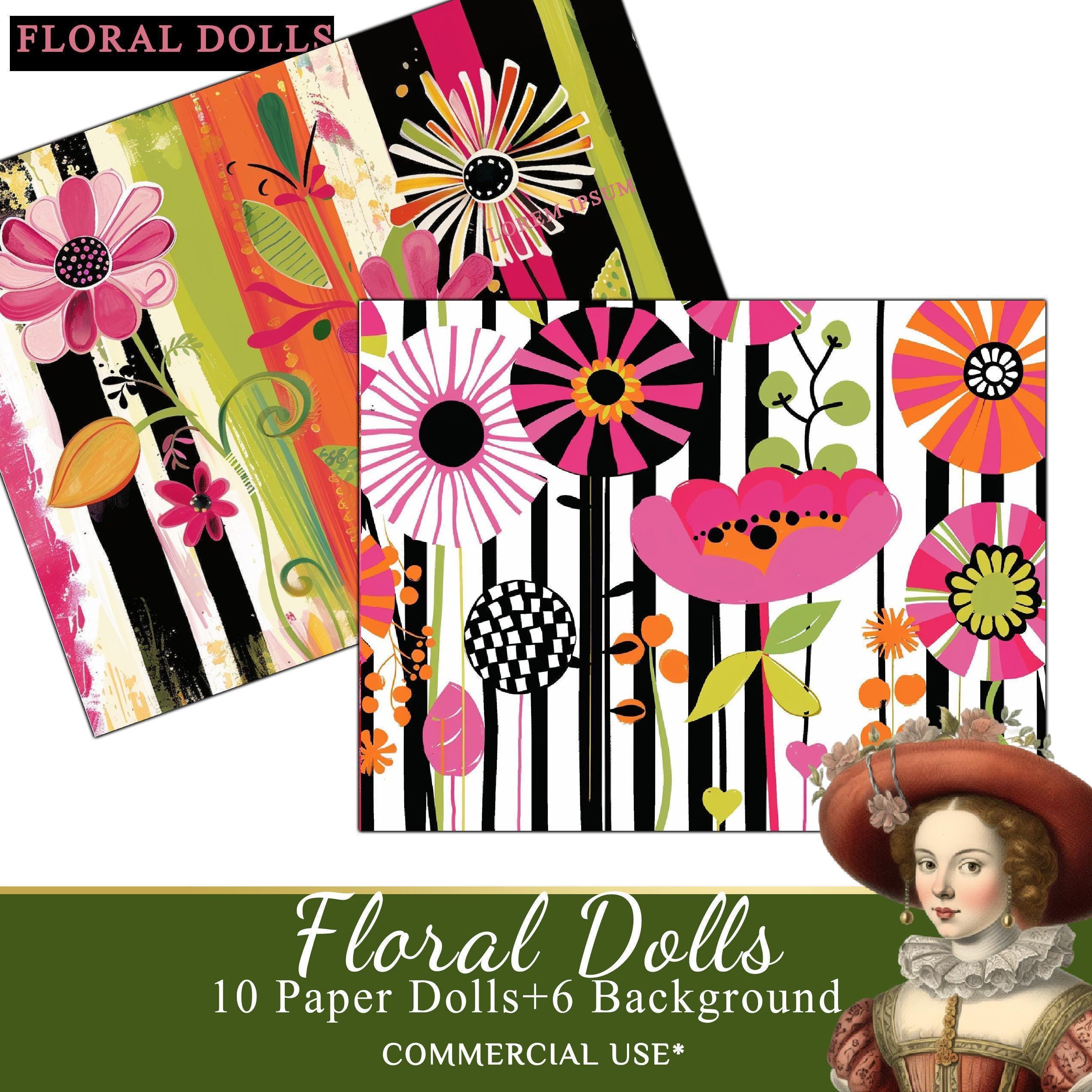 Vintage Floral Paper Dolls: Printable Scrapbook Kit (PDF) - Etsy