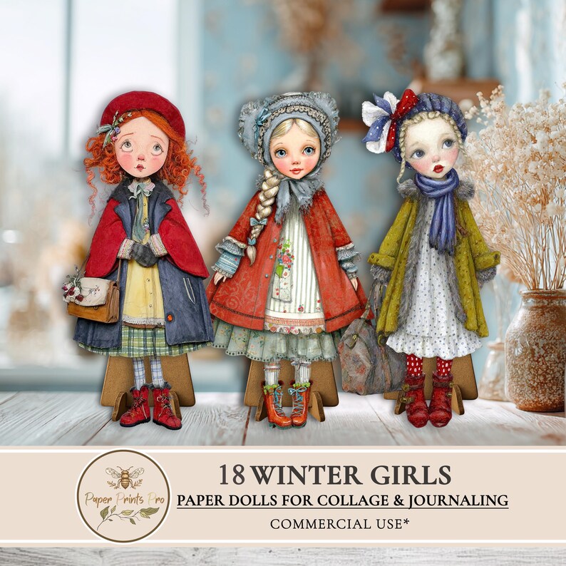 Printable Paper Dolls Winter Girls Vintage Cutouts for Junk Journals ...