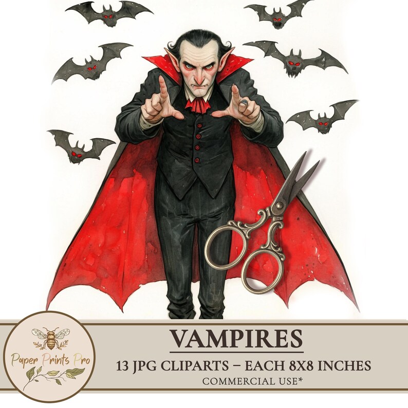 Halloween Vampire Clipart Printable — 13 Vintage Dracula-style ...