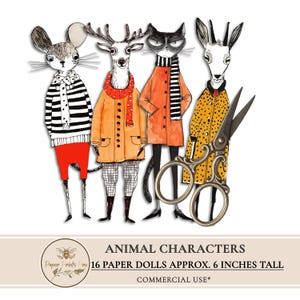 Printable Paper Dolls Animal Characters Whimsical Illustrated ...
