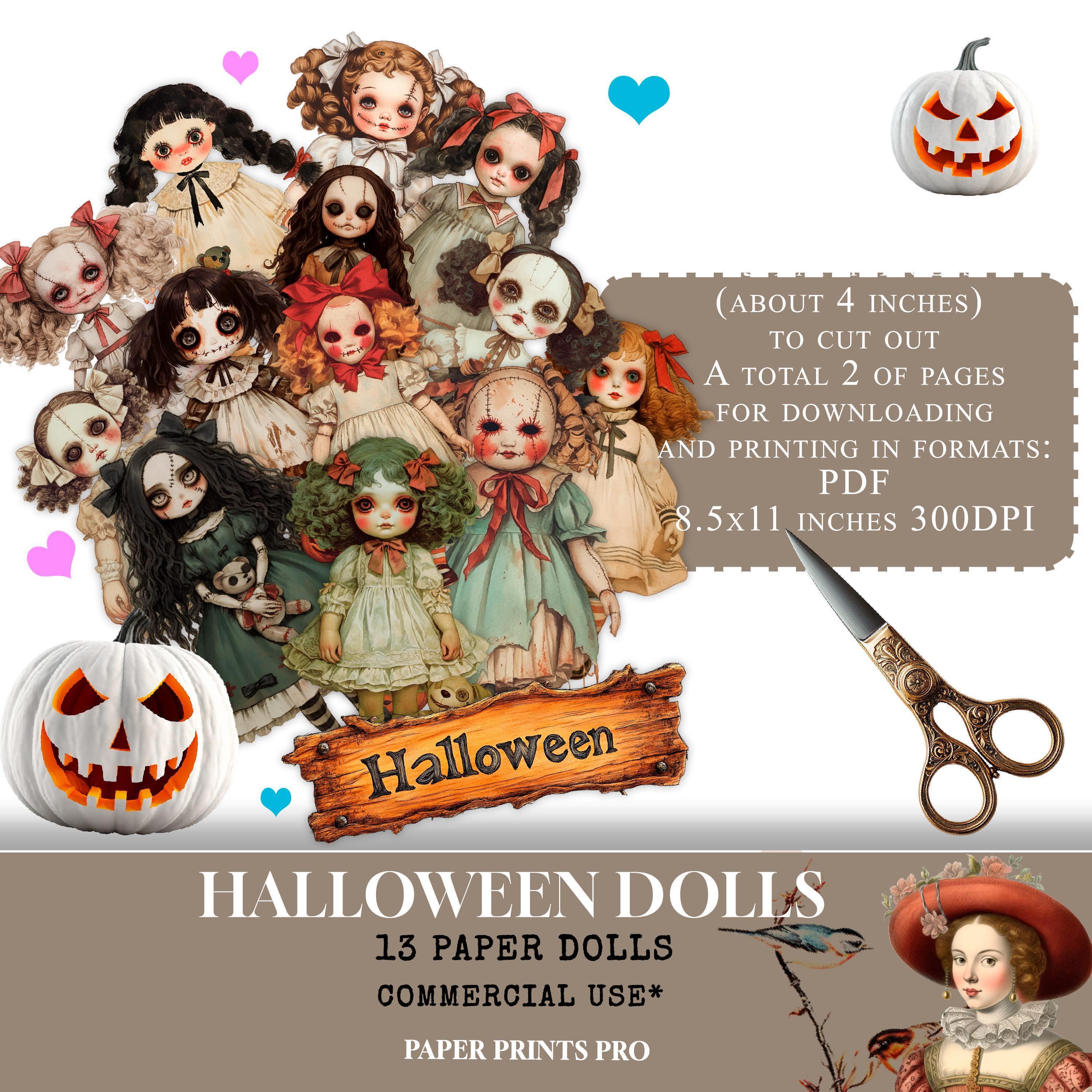 13 Scary Halloween Paper Dolls: Vintage Printable Cut-outs (PDF) - Etsy