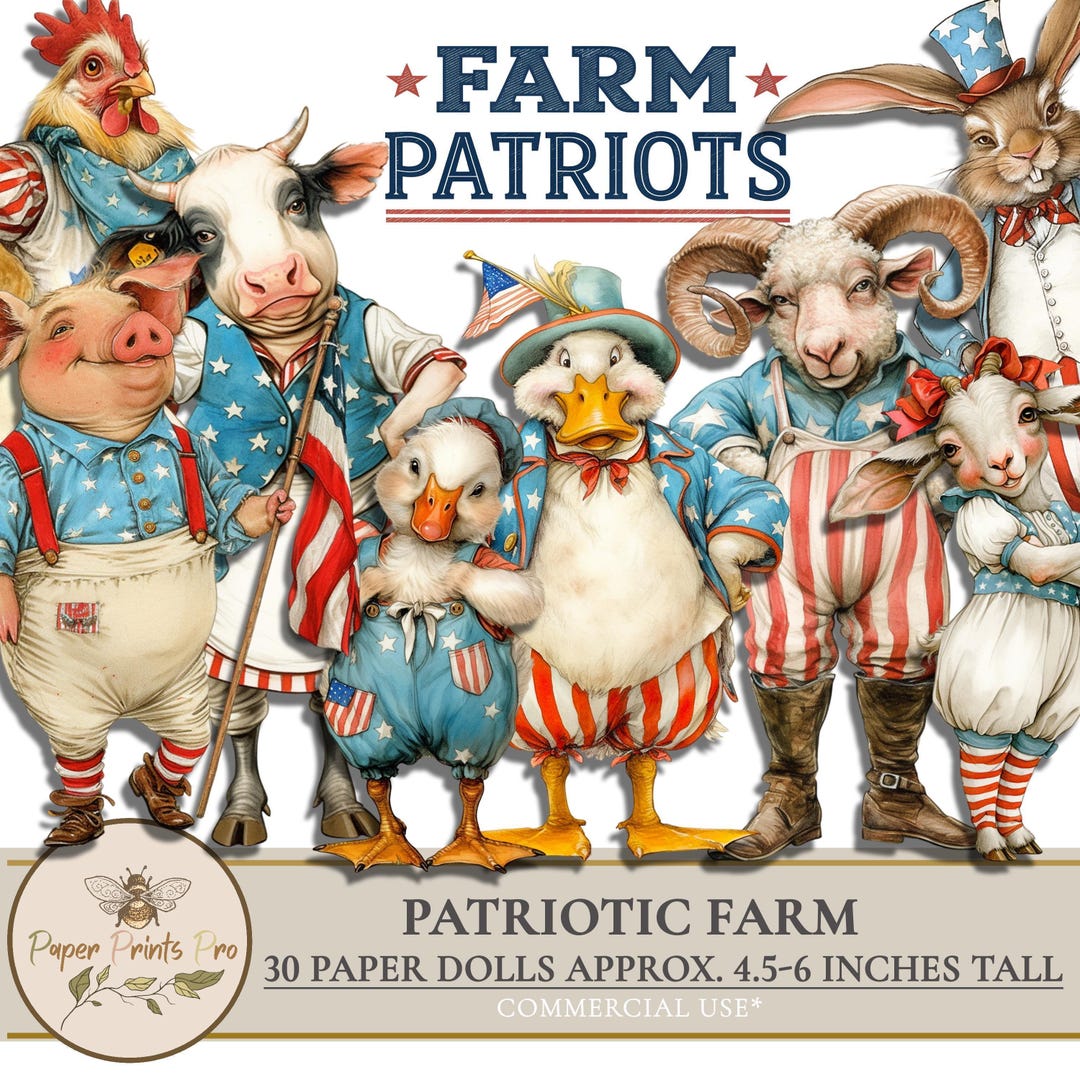 Animal Paper Dolls – Patriotic 4th of July Printable Ephemera for ...