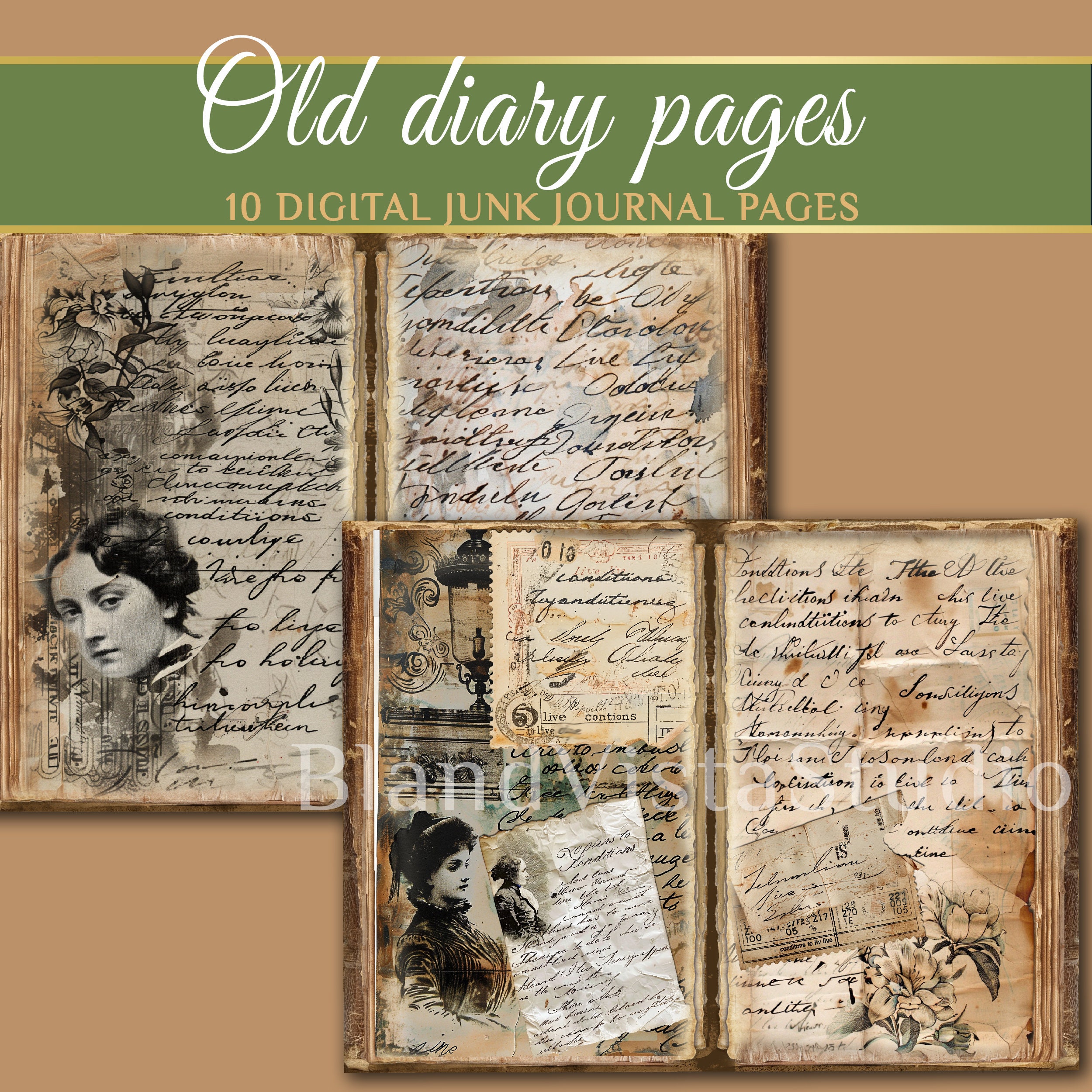 Vintage Pages From Junk Journal a Set of Digital Cutouts Featuring Old ...