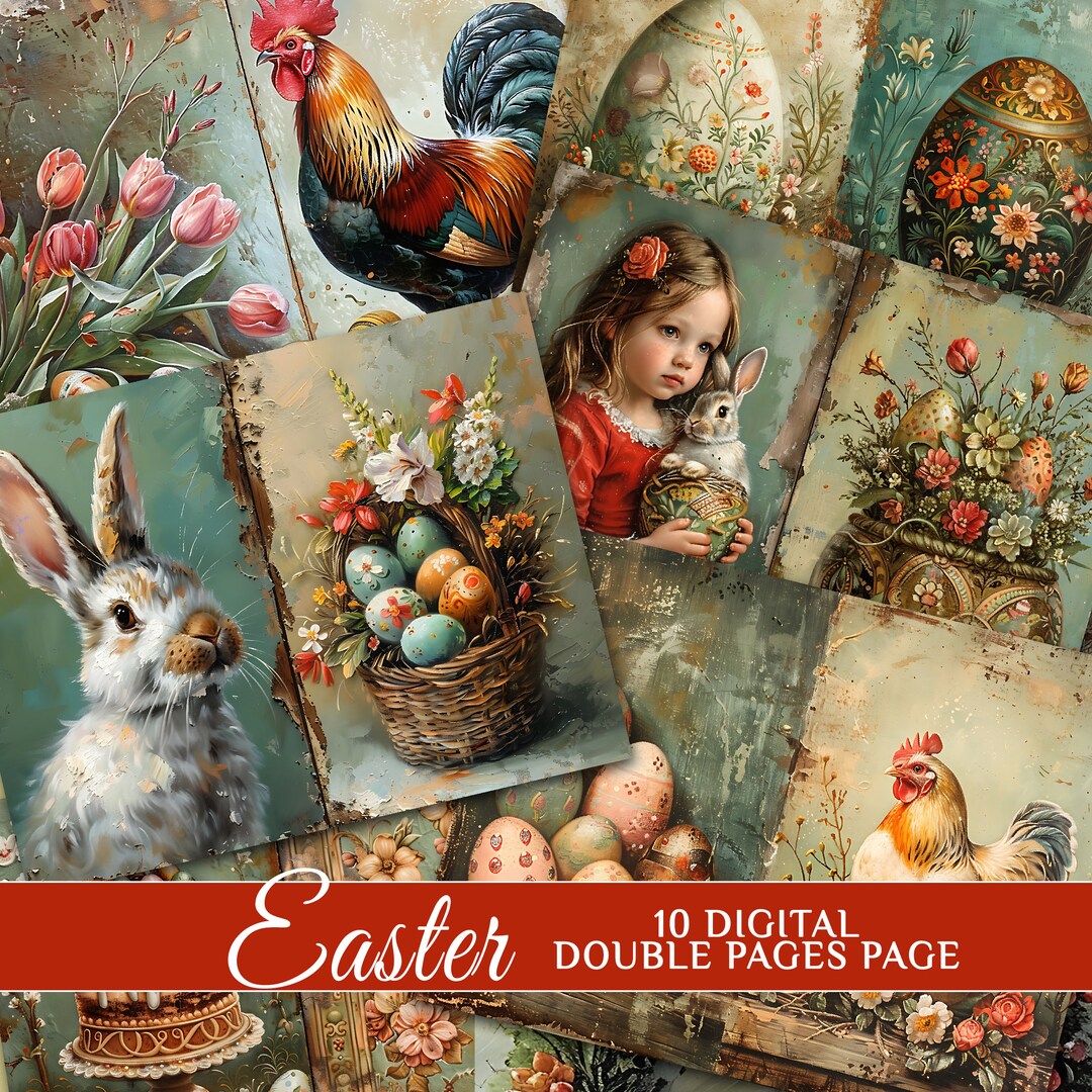 Vintage Easter Ephemera Collage Junk Journal Pages 10 Page Kit - Etsy