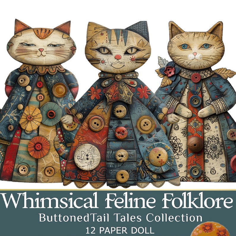 Whimsical Cat Paper Doll Kit Animal Printable Craft for Kids Paperdols ...