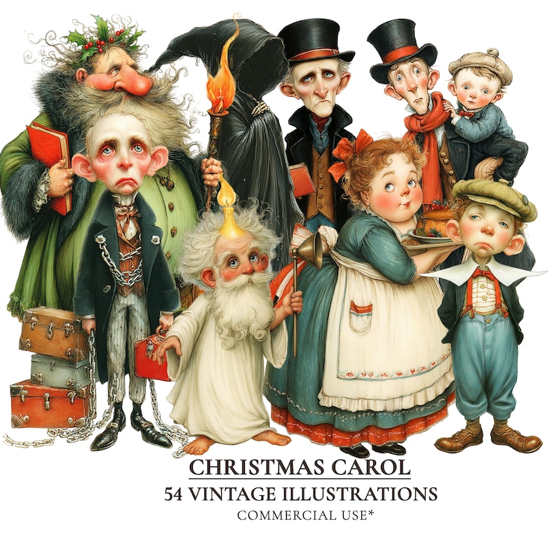 Christmas Carol Clipart Bundle – 54 Victorian Scrooge & Dickens ...