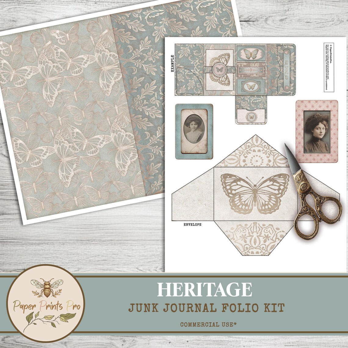 Folio Kit – 4 Printable Sheets With Mini Envelope and Background for ...