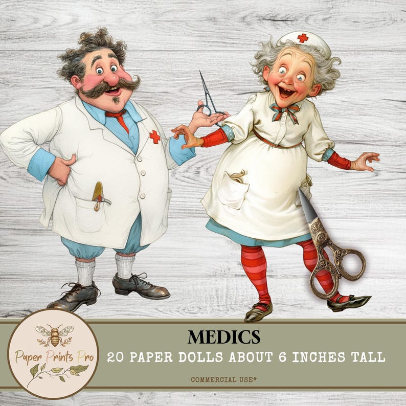 Medical Paper Dolls: Doctor and Nurce Clipart Printable Ephemera for ...