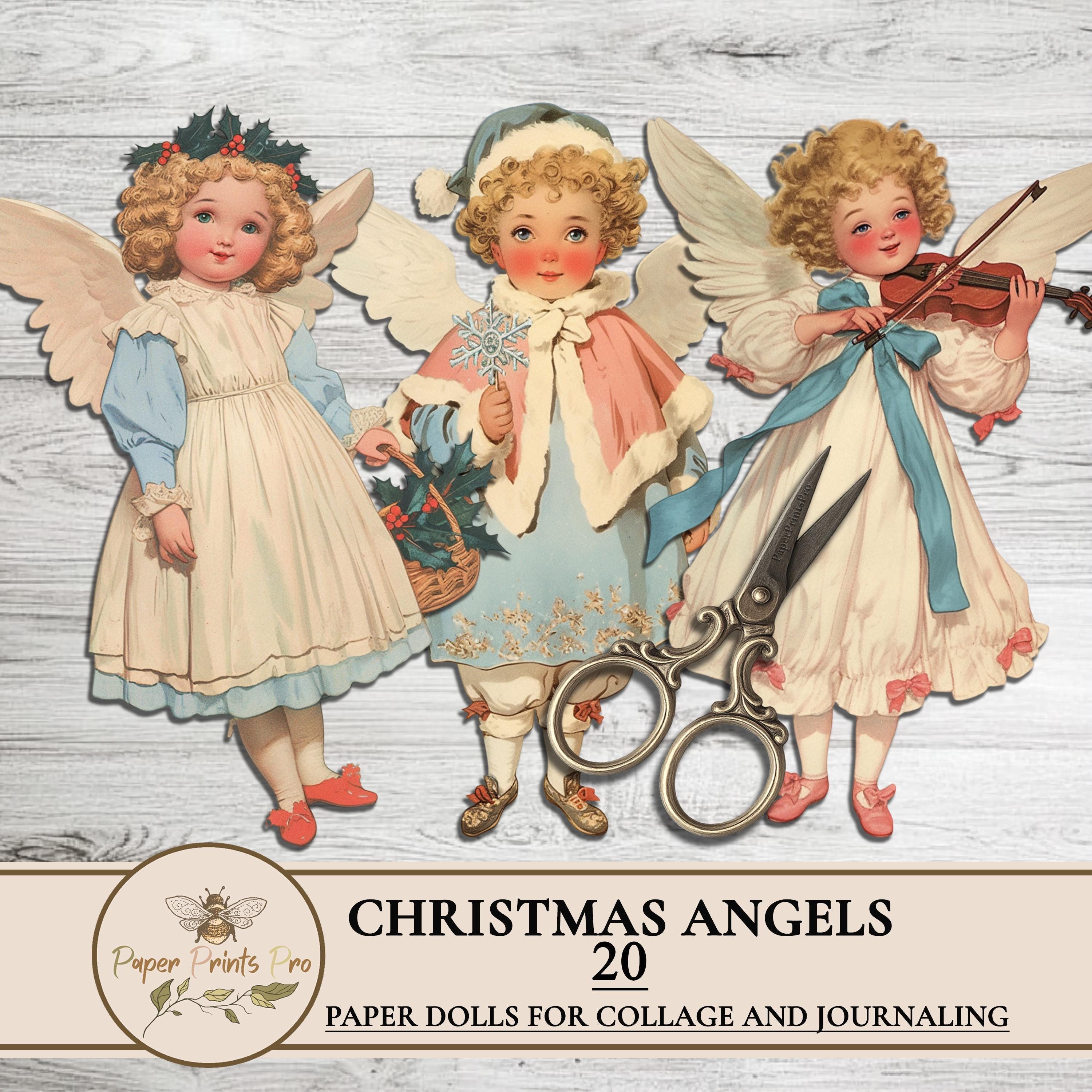 Christmas Angels Paper Dolls Printable Ephemera Vintage Cutouts for ...