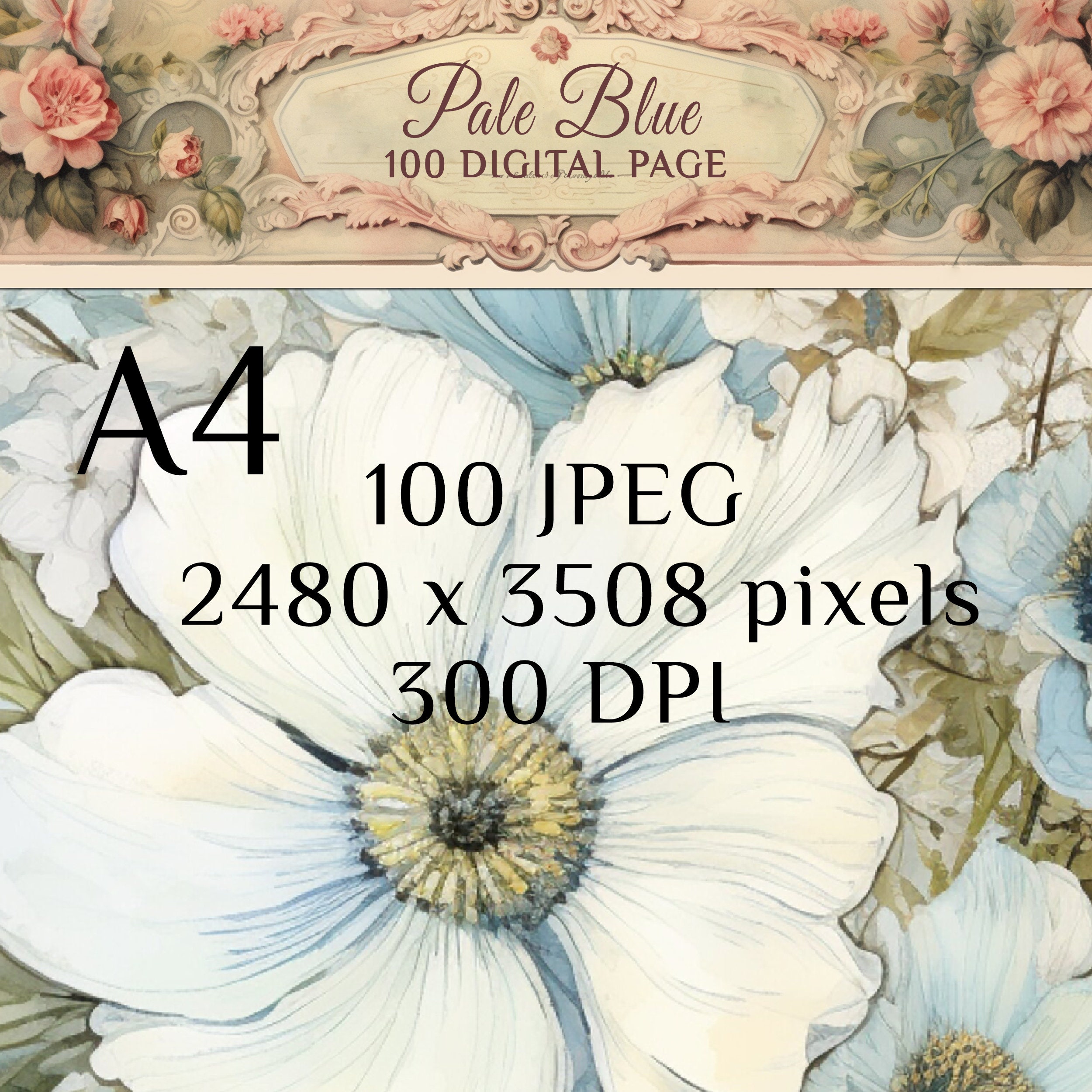 Scrapbook Images Pale Blue Pages Junk Journal, Decoupage Paper A4 ...