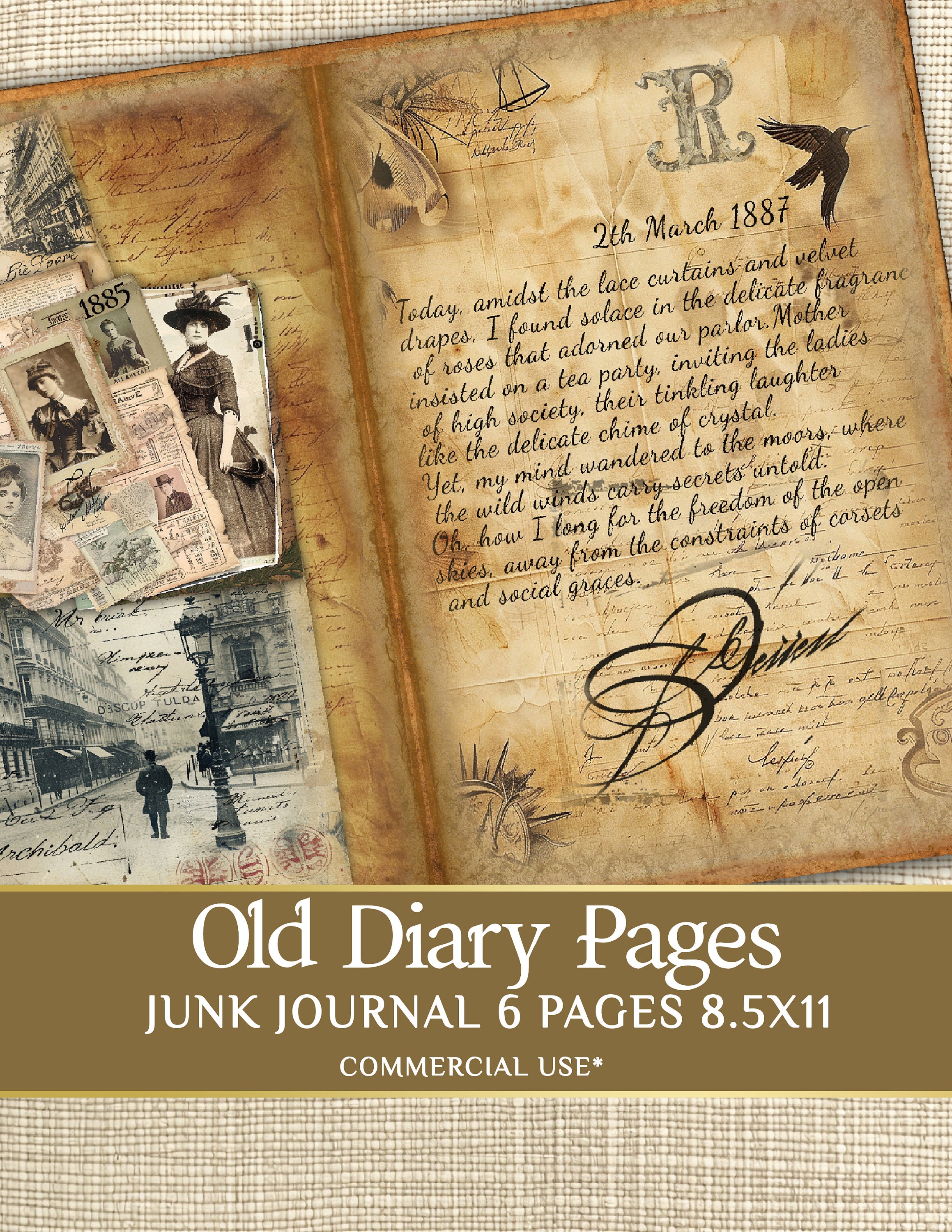 Vintage Diary Junk Journal KIT Antique Letters and Scrapbooking Images ...