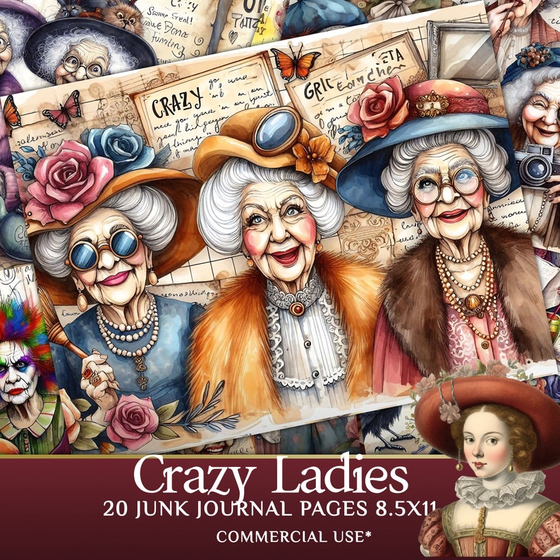Funny Crazy Ladies 20 Junk Journal Pages Quirky Grandma's Scrapbook - Etsy