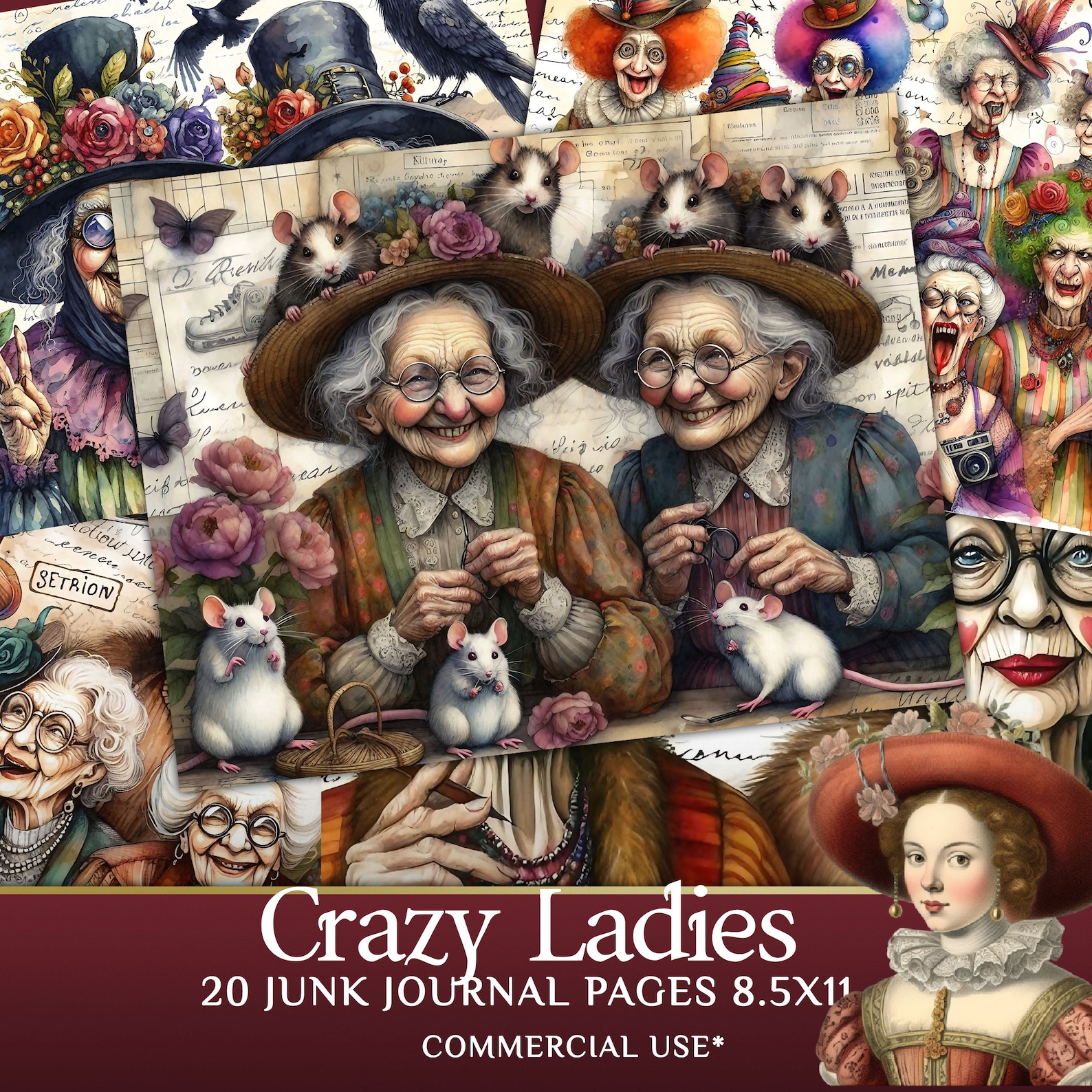 Funny Crazy Ladies 20 Junk Journal Pages Quirky Grandma's Scrapbook - Etsy