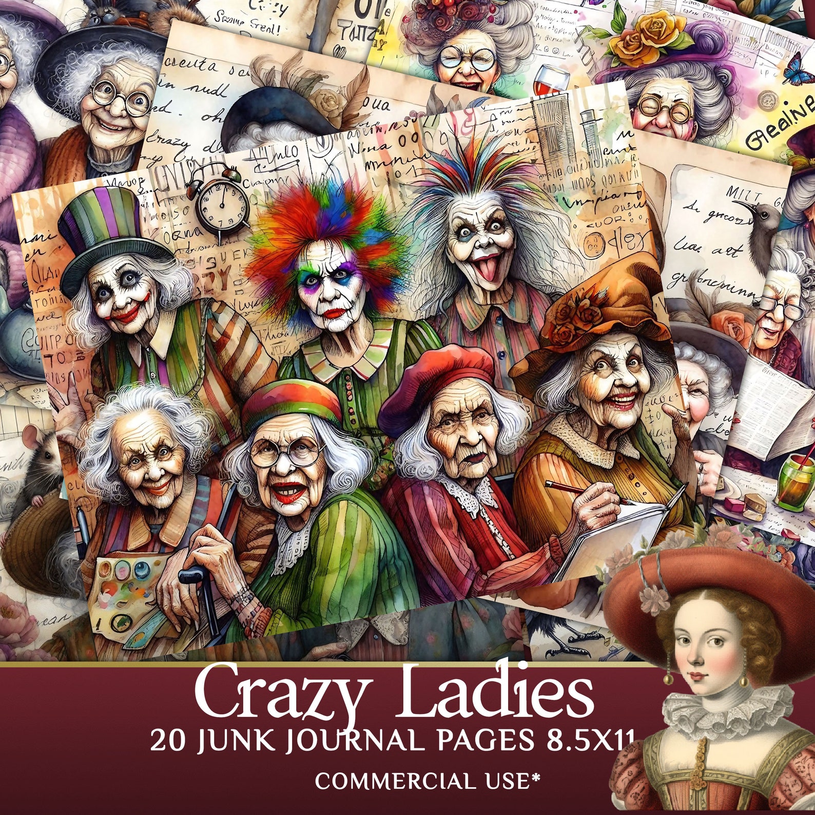 Funny Crazy Ladies 20 Junk Journal Pages Quirky Grandma's Scrapbook - Etsy