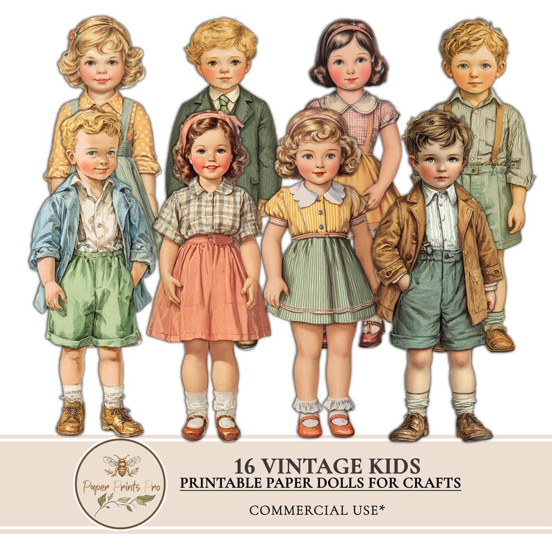 Printable Paper Dolls - Vintage Kids Children Cutouts Ephemera Craft ...