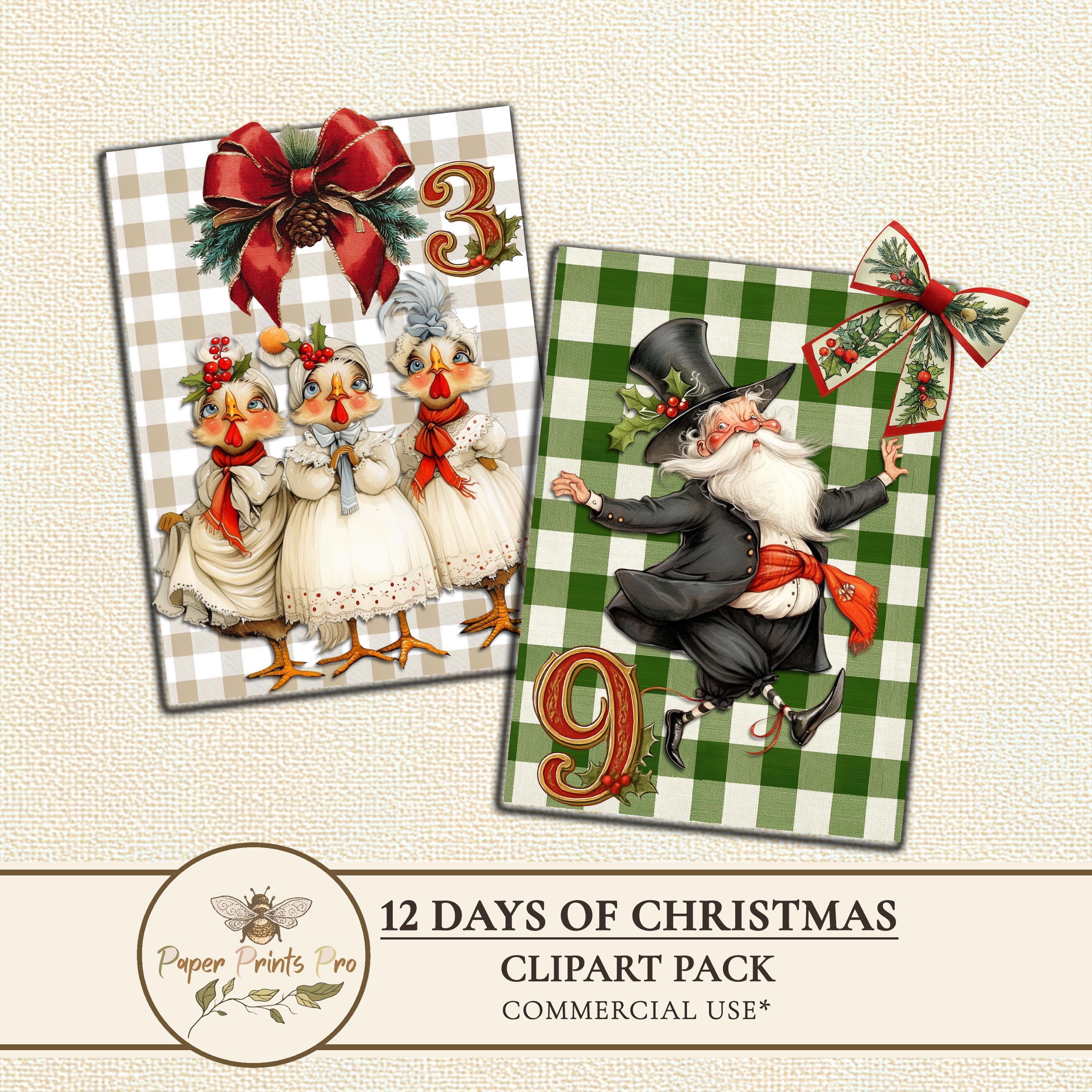 12 Days of Christmas Clipart PNG, Printable Tags Cards Baubles ...