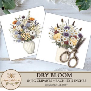 Printable Dried Flower Clipart Set, Vintage Floral Bouquets in Vases ...
