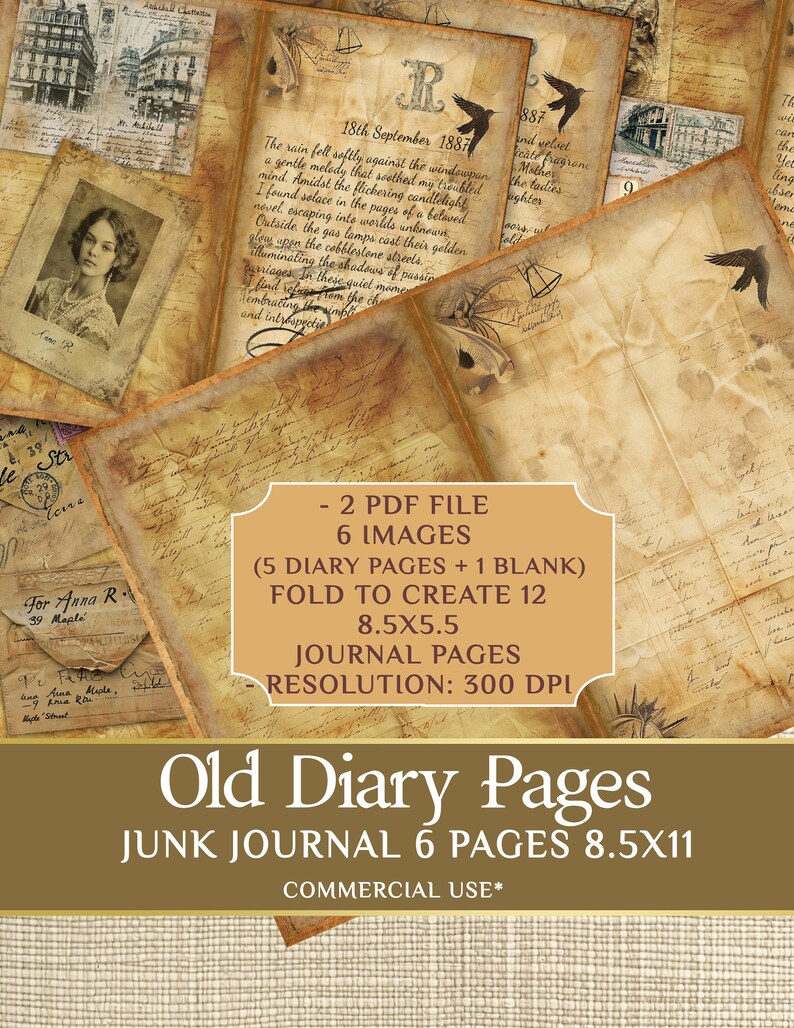Vintage Diary Junk Journal KIT Antique Letters and Scrapbooking Images ...
