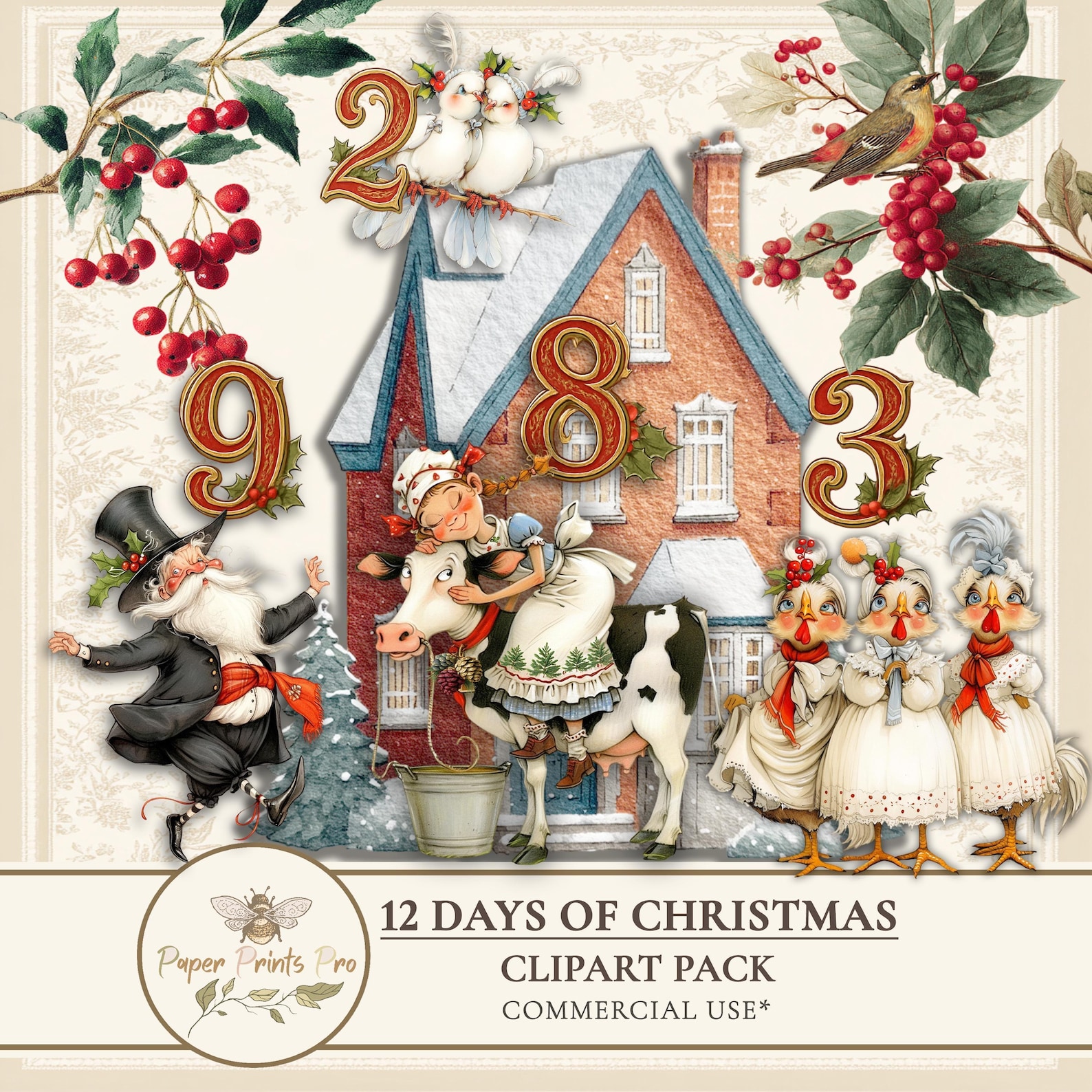 12 Days of Christmas Clipart PNG, Printable Tags Cards Baubles ...