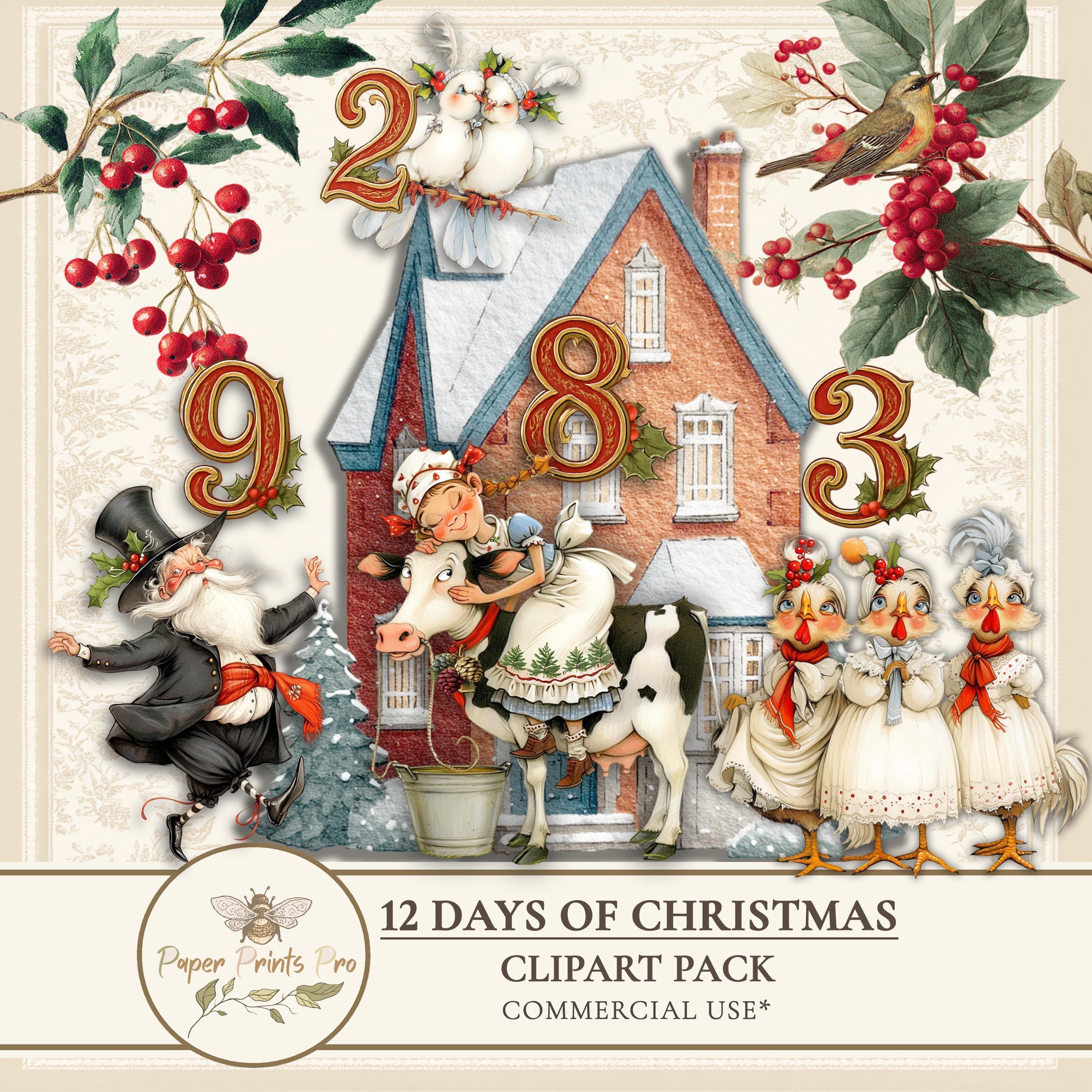12 Days of Christmas Clipart PNG, Printable Tags Cards Baubles ...